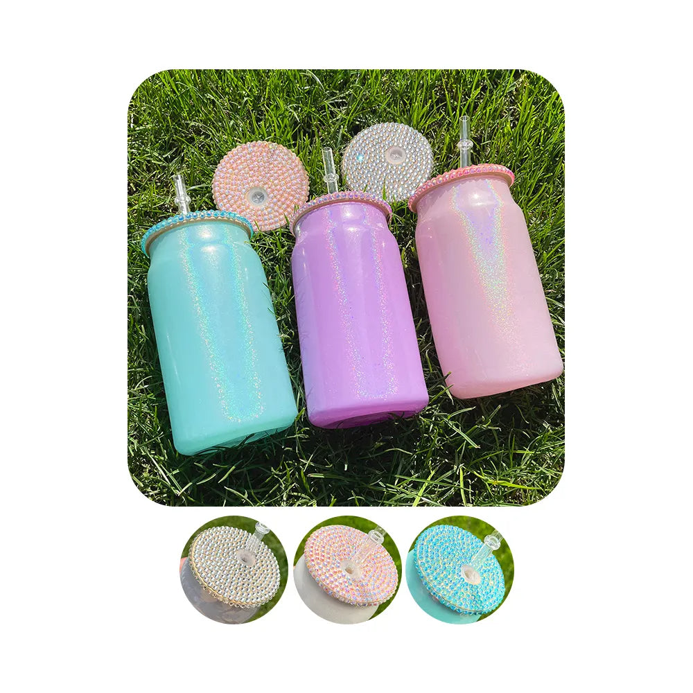 US shipping 15oz/16oz shimmer sublimation Libby Glasses with Bling Lid ...