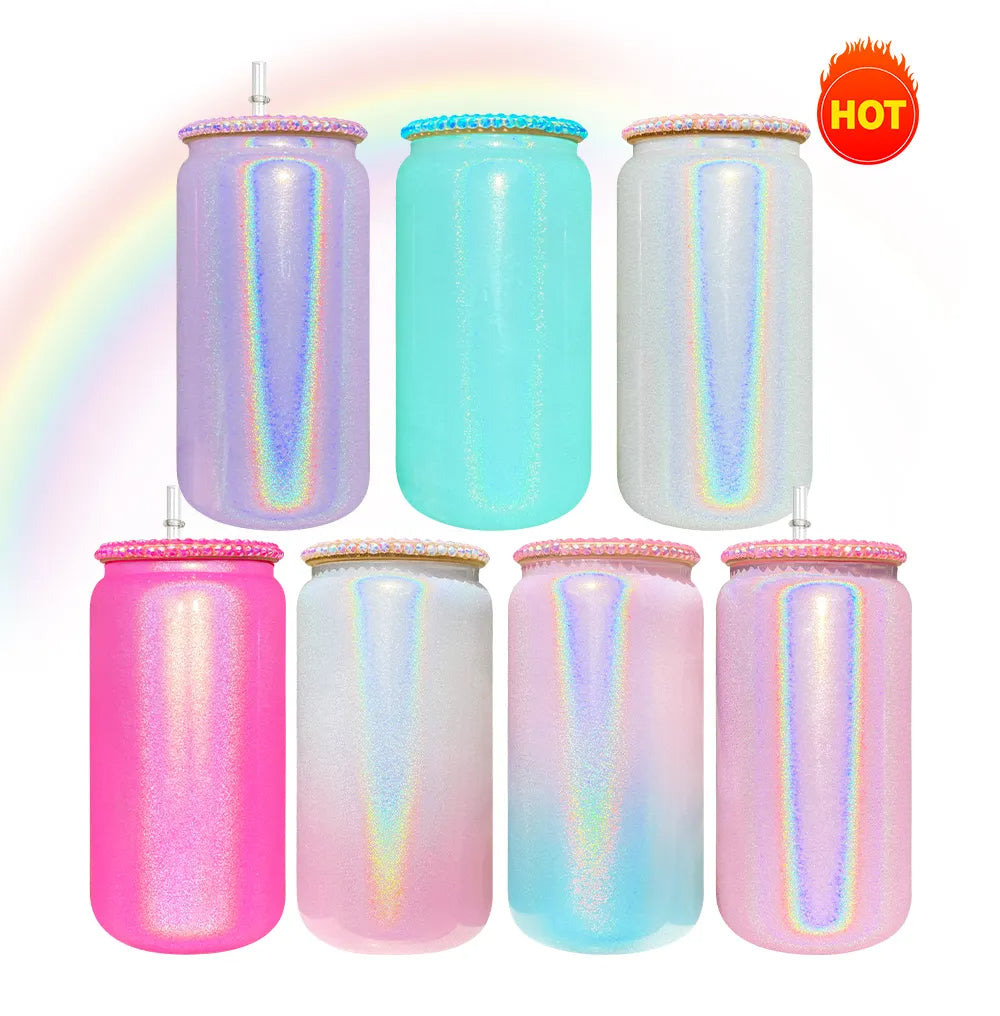 US shipping 15oz/16oz shimmer sublimation Libby Glasses with Bling Lid ...
